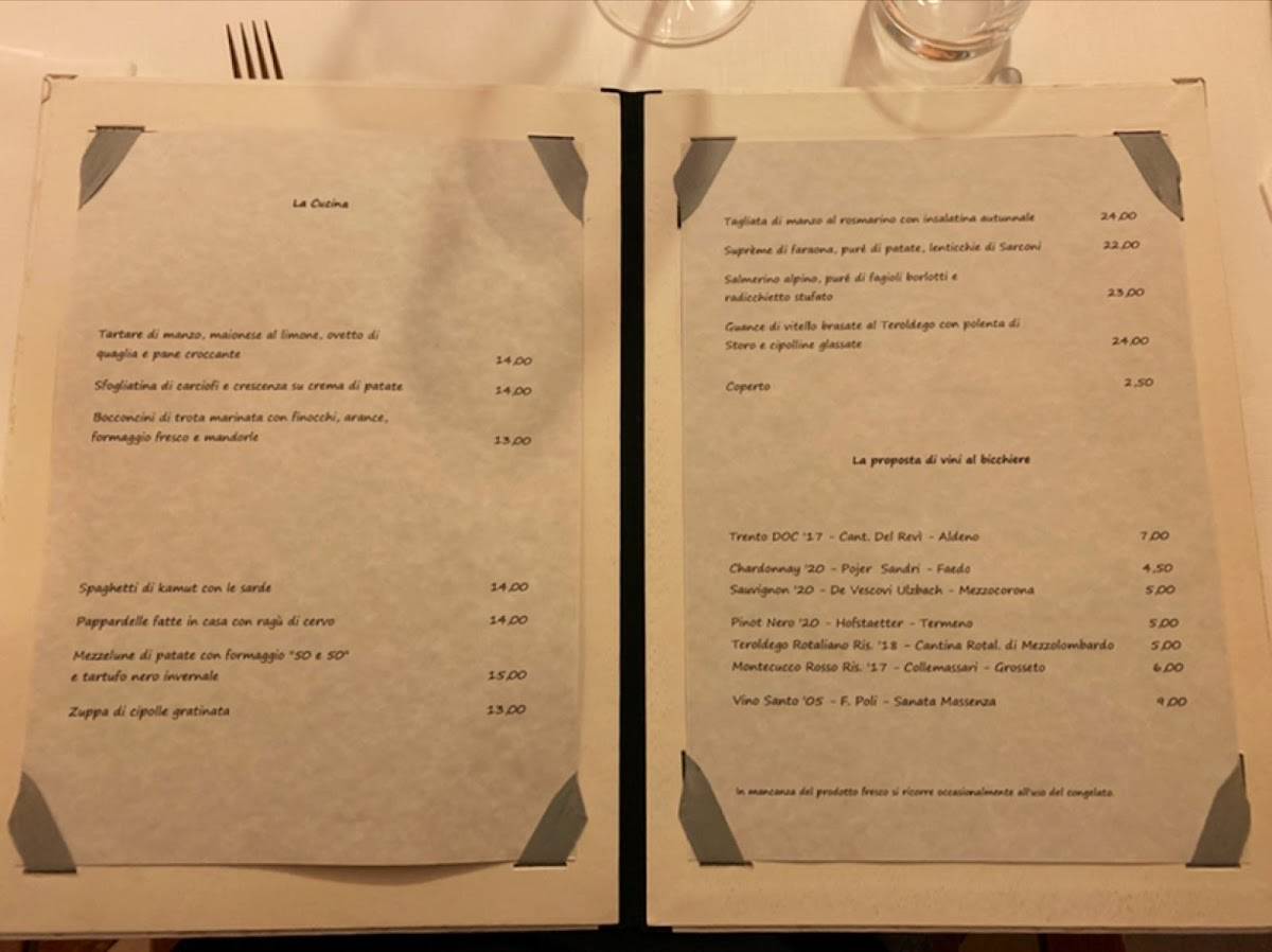 Menu da Il Cappello ristorante, Trento