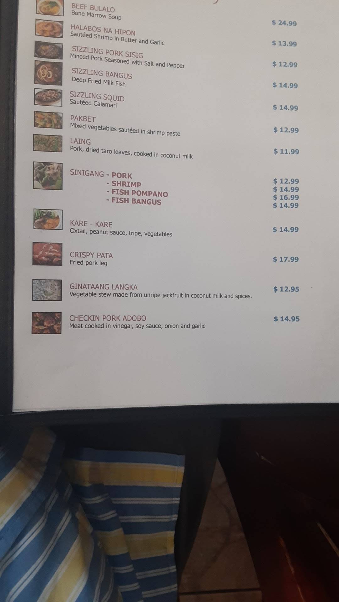 Menu at Kabayan Grill Filipino Restaurant, Kissimmee