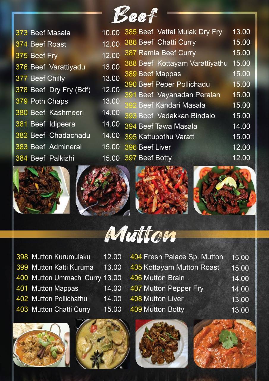Menu at Fresh Palace Kanjikada Restaurant, Abu Dhabi