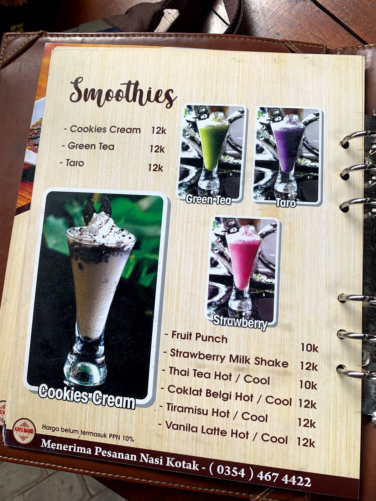 Menu at Kayu Manis restaurant, Kediri
