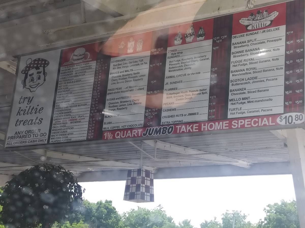 Menu at Kiltie Drive-In restaurant, Oconomowoc, N48W36154 E Wisconsin Ave