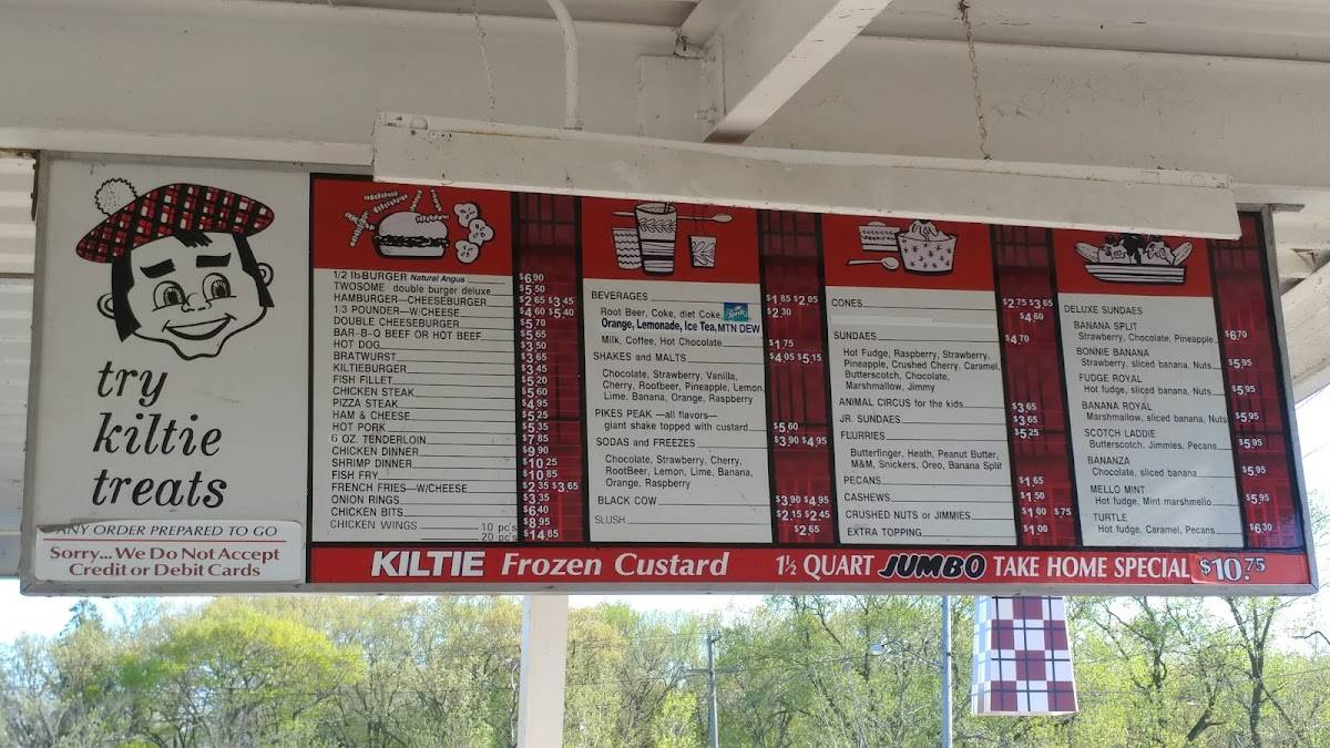 Menu at Kiltie Drive-In restaurant, Oconomowoc, N48W36154 E Wisconsin Ave