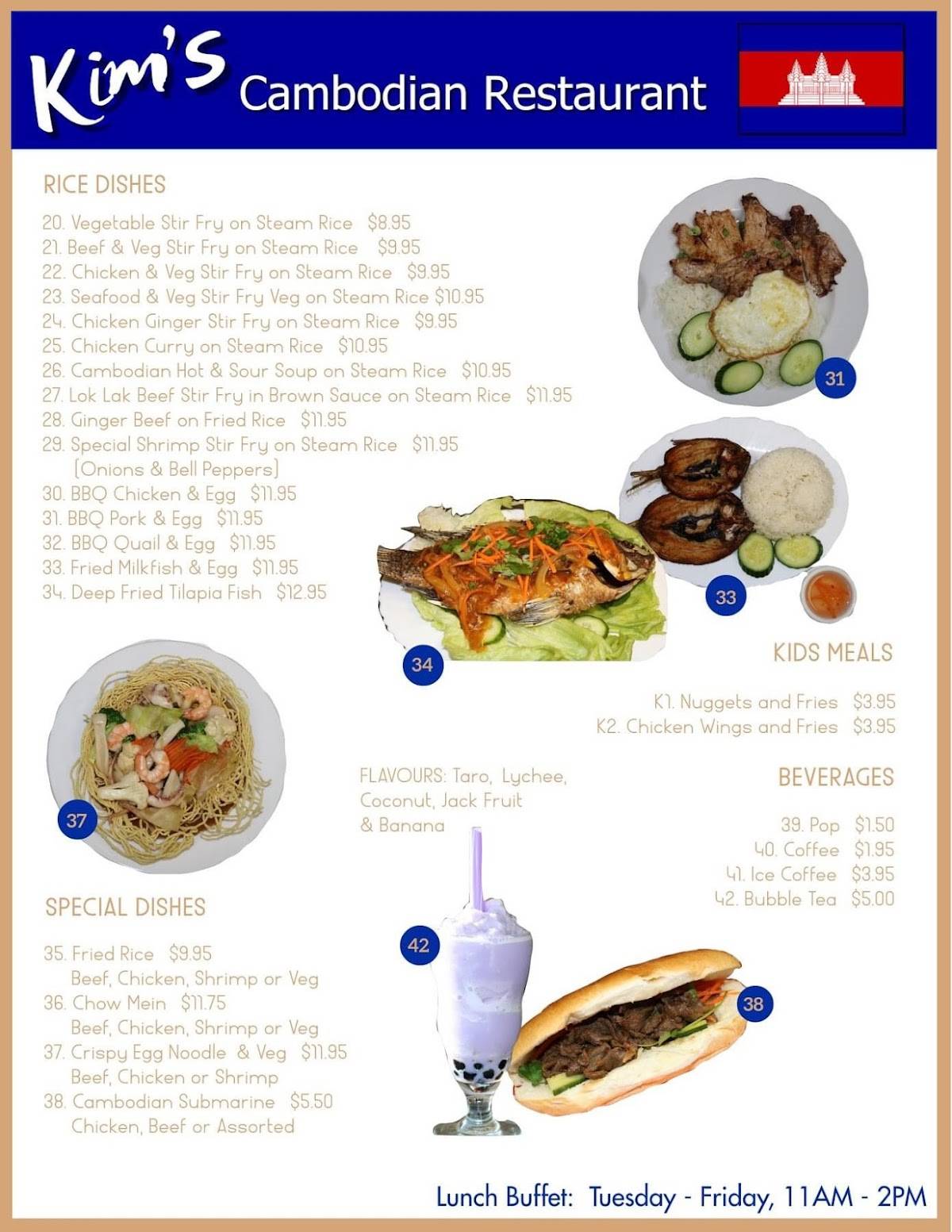 Menu at Kim’s Cambodian Restaurant, Brooks