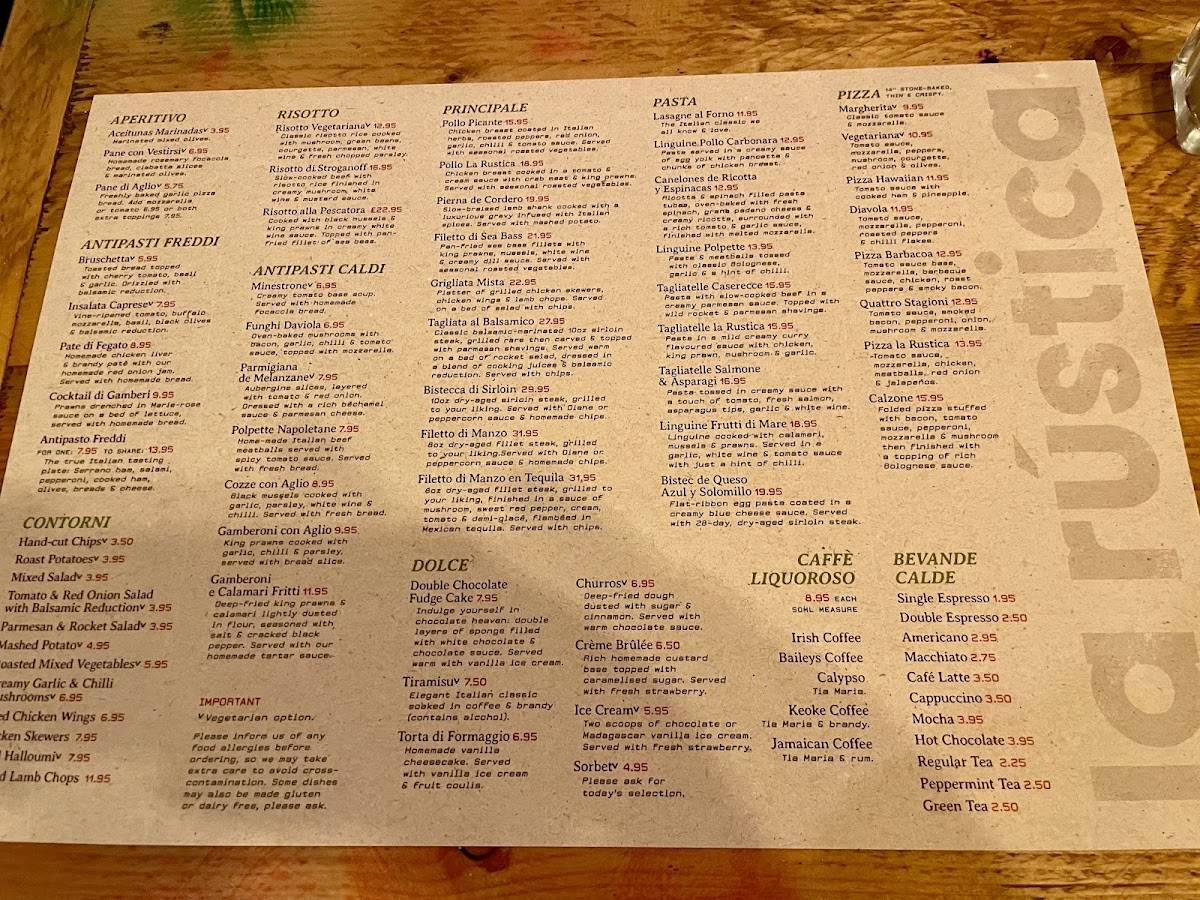 Menu at La Rustica Restaurant & Wine Bar, Doncaster
