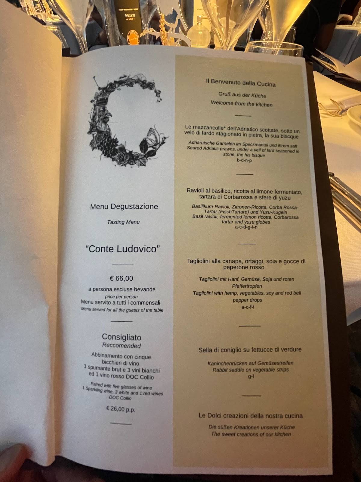 Speisekarte von La Tavernetta al Castello restaurant, Capriva del Friuli