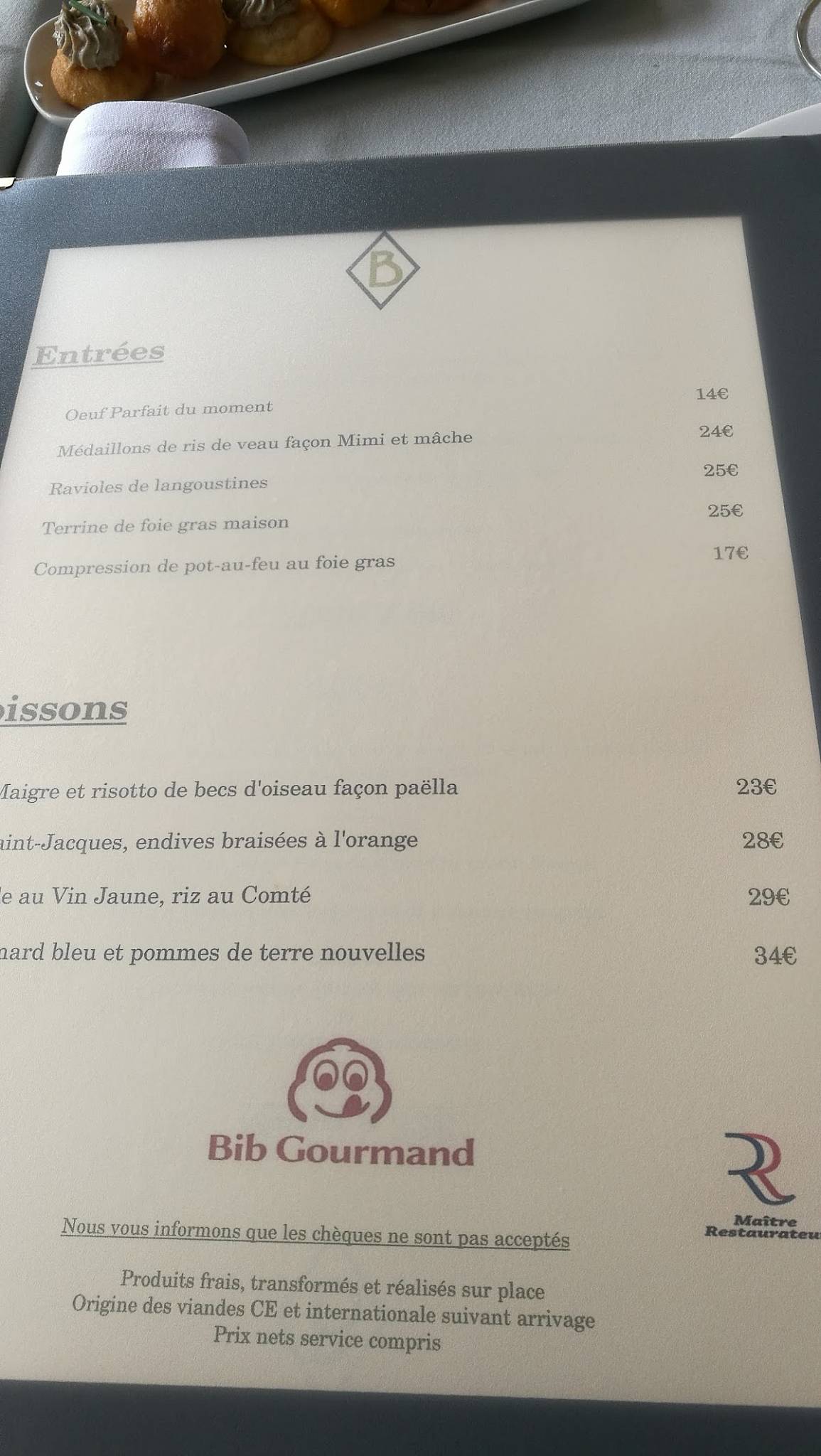 Menu au Restaurant Le Bellevue, Lacroix-Falgarde