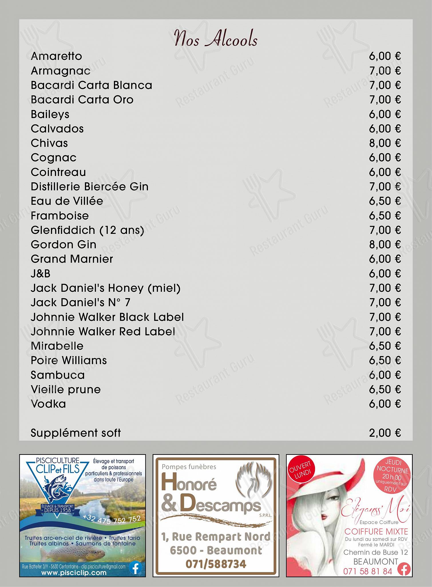 Menu au Le Picotin, Beaumont