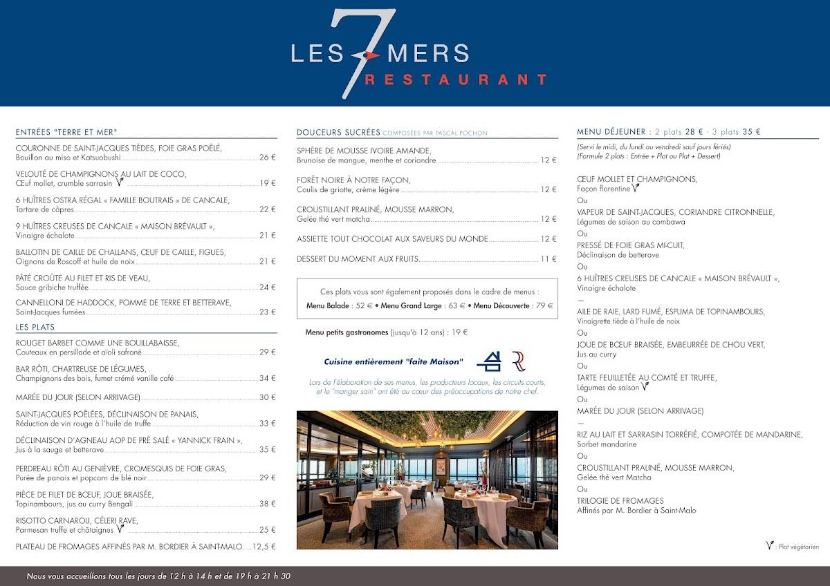 Menu au Restaurant Les 7 Mers, Saint-Malo