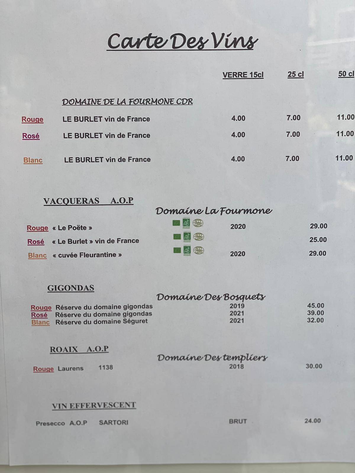 Menu au Les sales gosses restaurant, Vaison-la-Romaine
