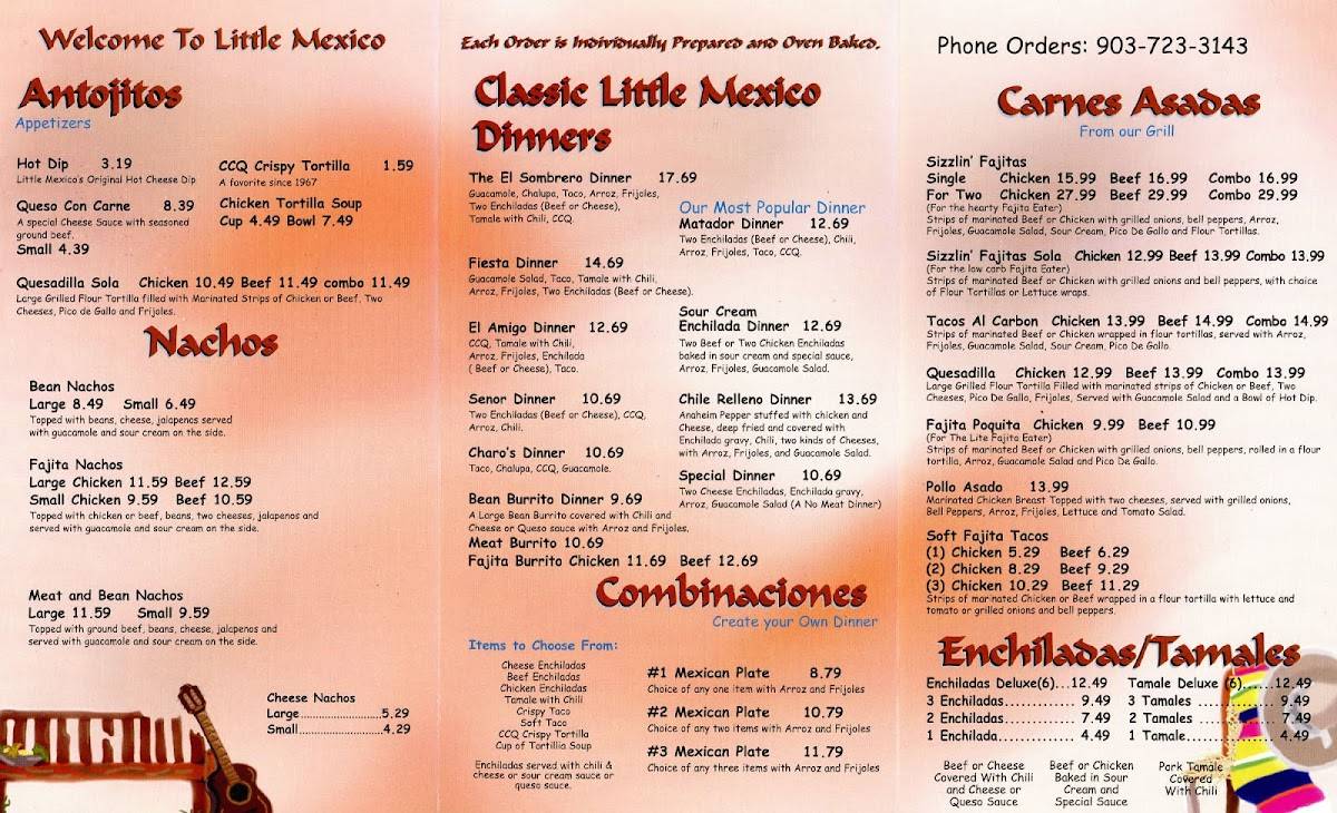 Menu at Little Mexico restaurant, Palestine, W Oak St