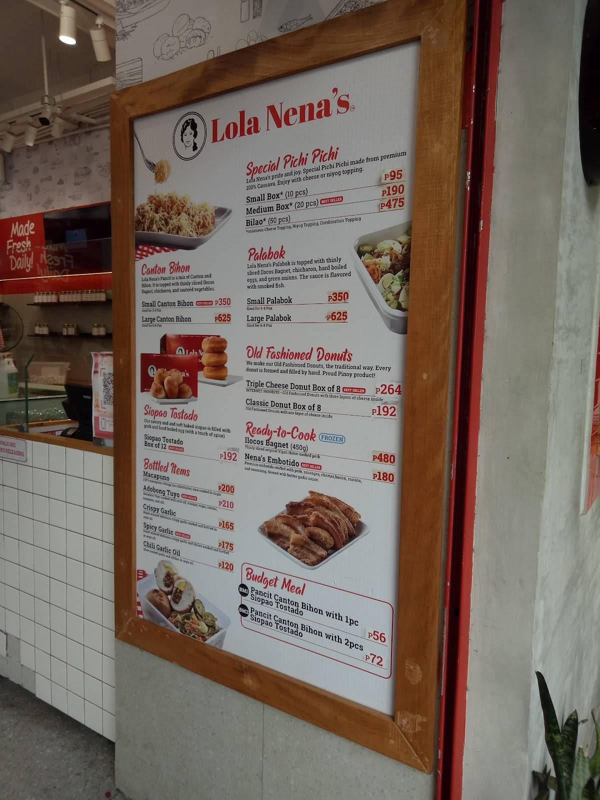 Menu at Lola Nena's restaurant, Makati