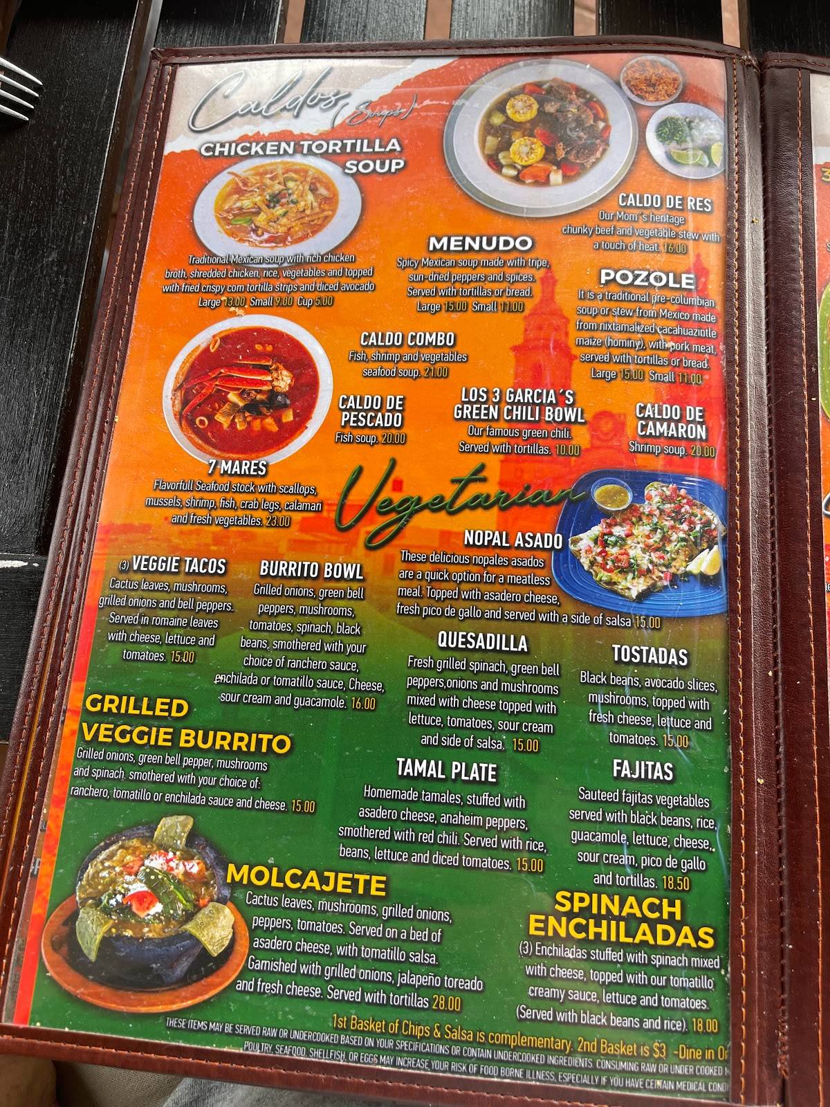 Menu at Los 3 Garcias Mexican Restaurant, Arvada