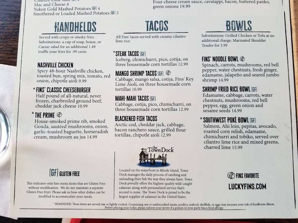 Menu at Lucky Fins Meridian restaurant, Meridian, N Eagle Rd