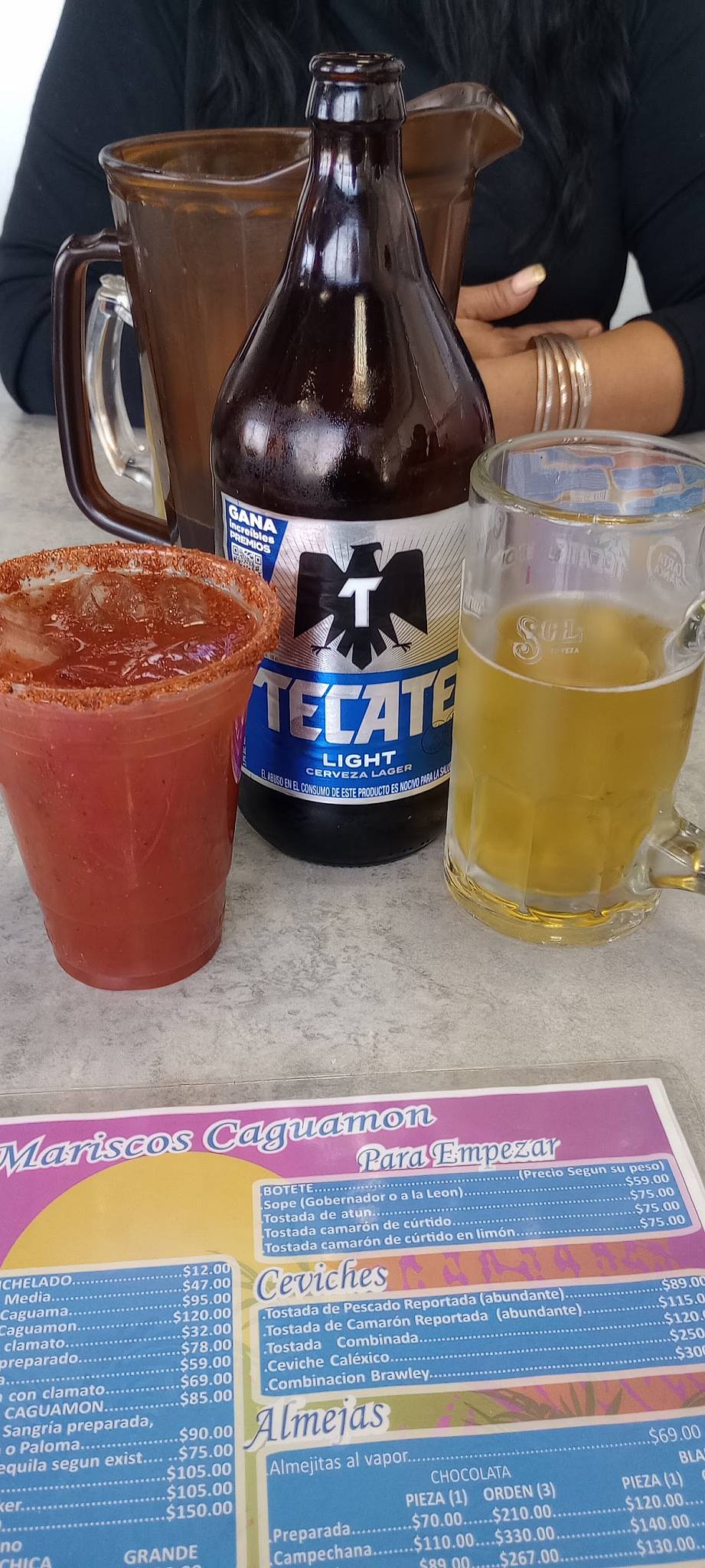 Menu at Mariscos El Caguamón restaurant, Mexicali