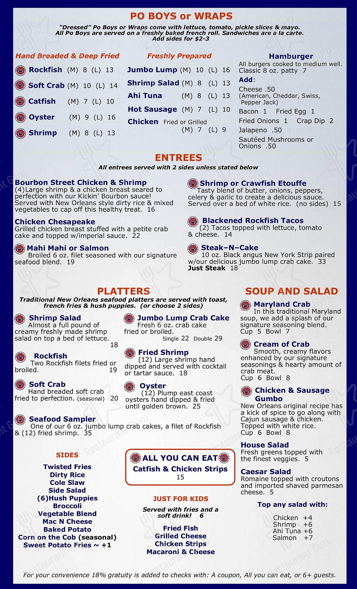 Menu at Maryland Blue Crab House restaurant, Dundalk