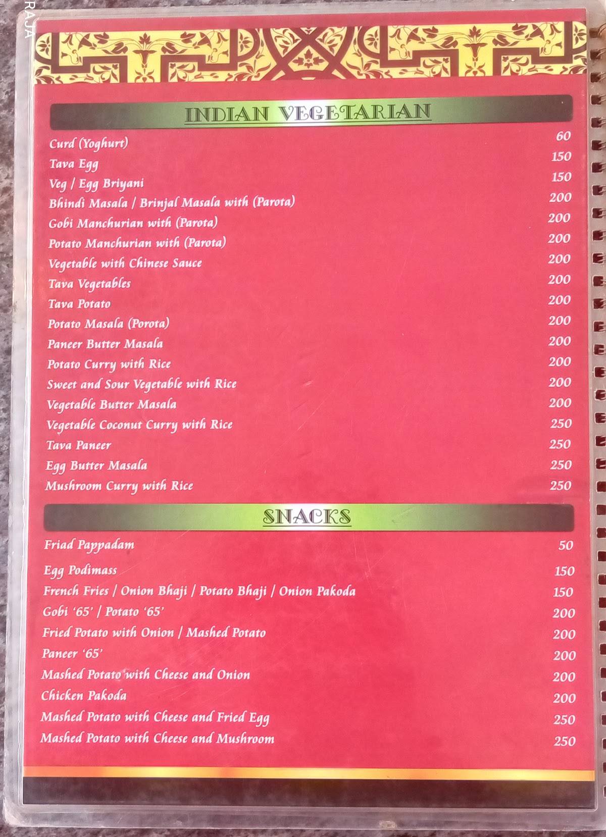 Menu at Moonrakers Restaurant, Mahabalipuram