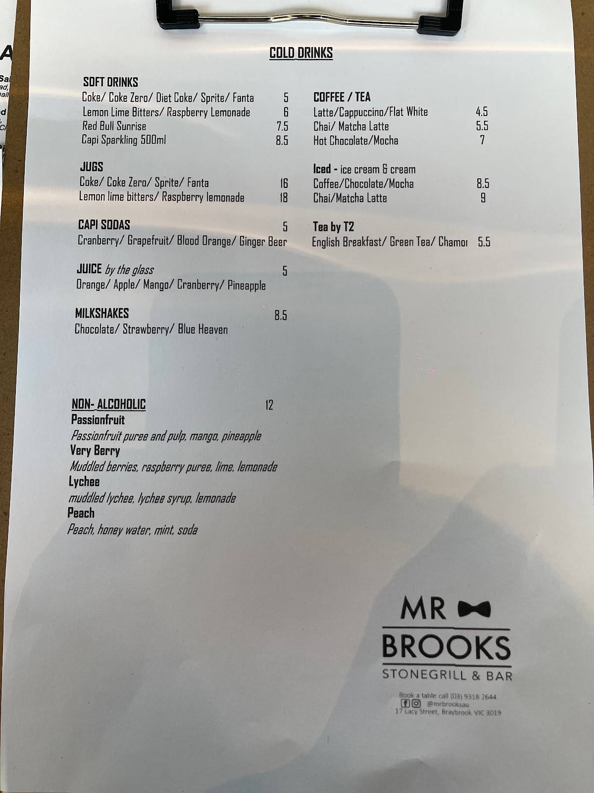 Menu at Mr Brooks Stonegrill & Bar, Braybrook