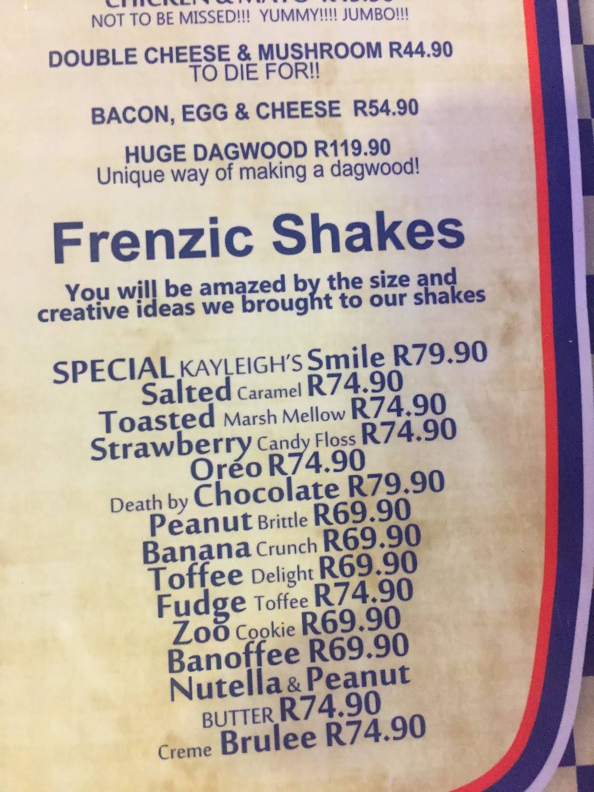 Menu at Mustang Sally's Pub & Diner, Pretoria, Pretorius St