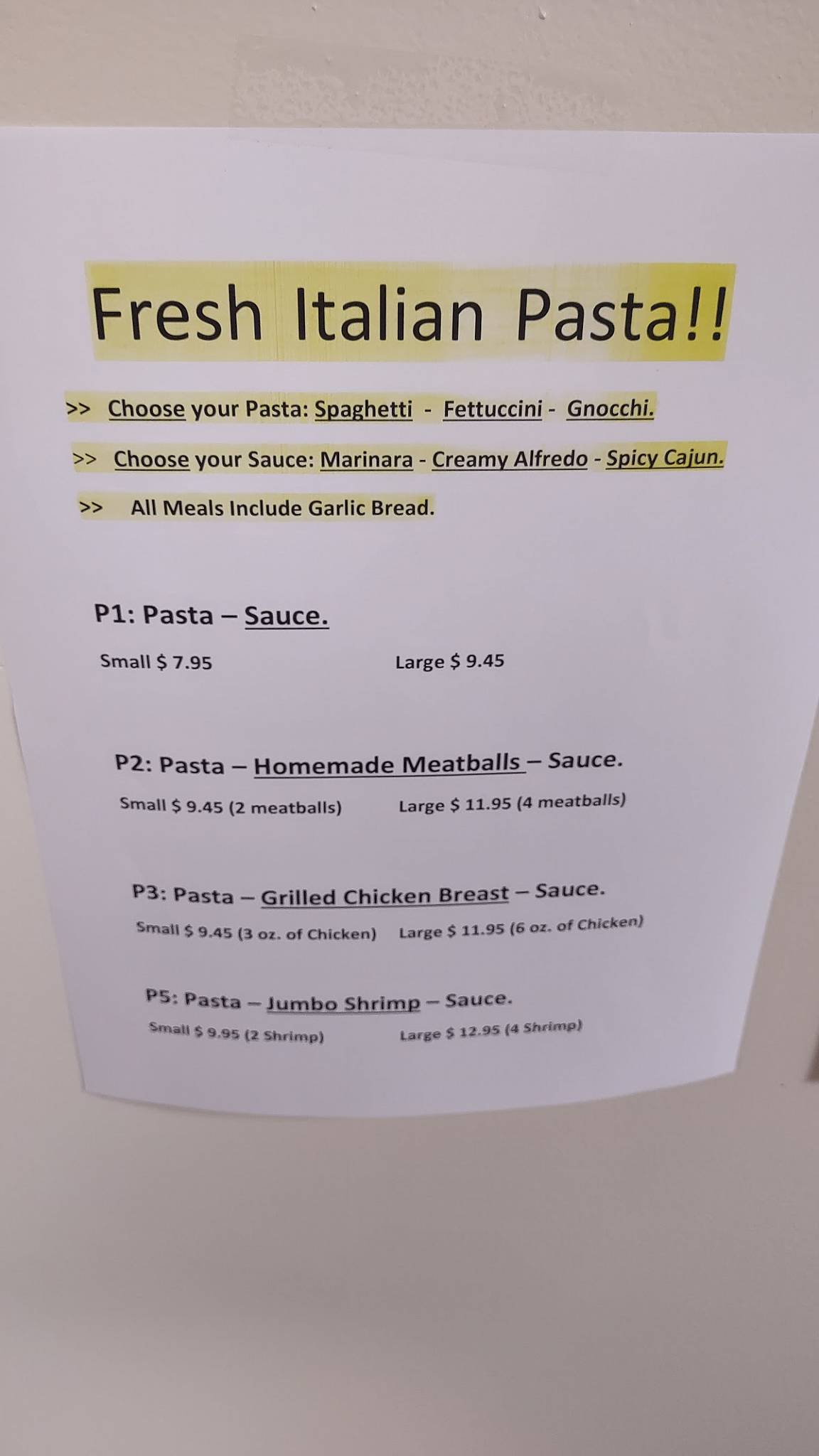 Menu at Nae Nae's restaurant, Halifax