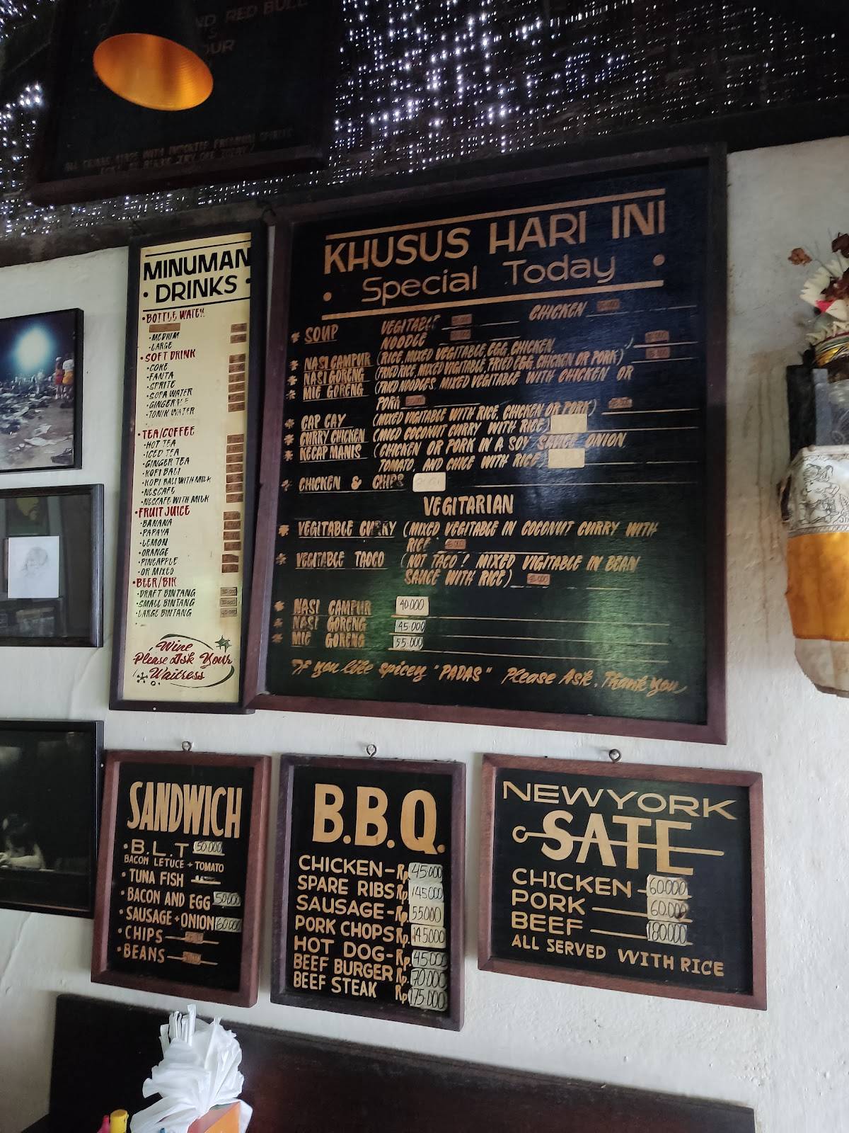Menu at Naughty Nuri's Ubud restaurant, Ubud