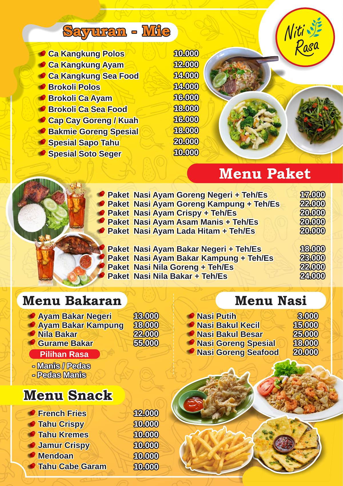 Carta del restaurante Niti Rasa Resto, Ngaru Aru
