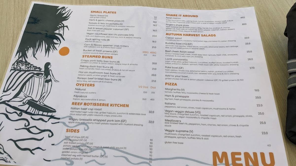 Menu at Noosa Reef Hotel restaurant, Noosa Heads