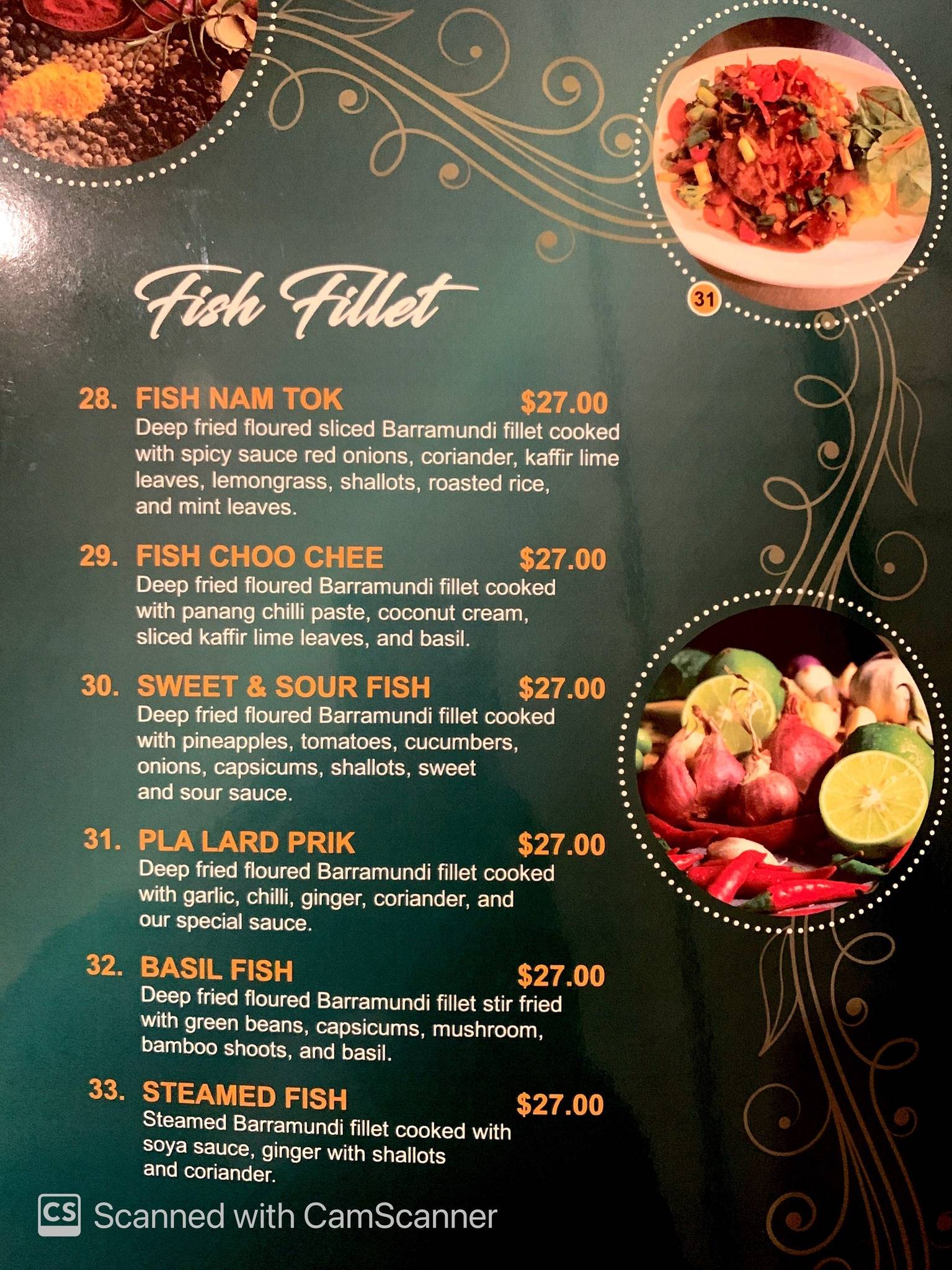 Menu at Orso Thai restaurant, Stanthorpe