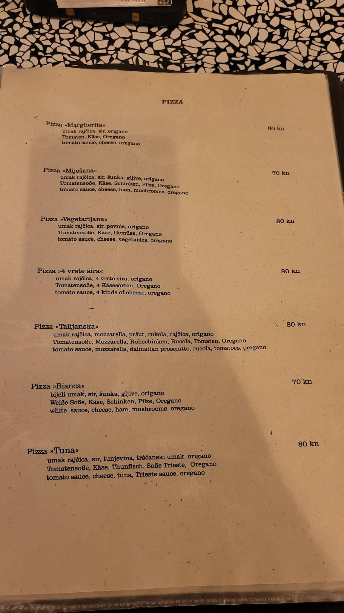 Menu at Restaurant Palma, Brela