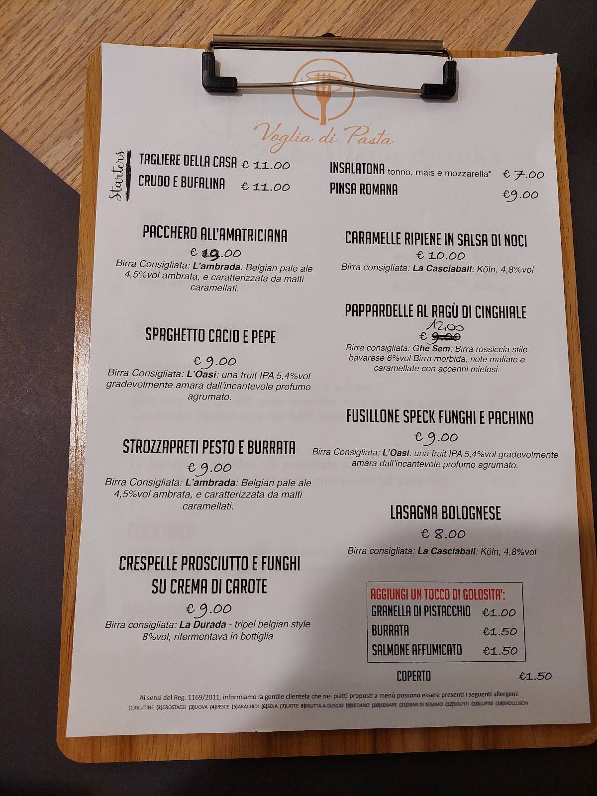 Menu da Pastificio Voglia di Pasta ristorante, Como