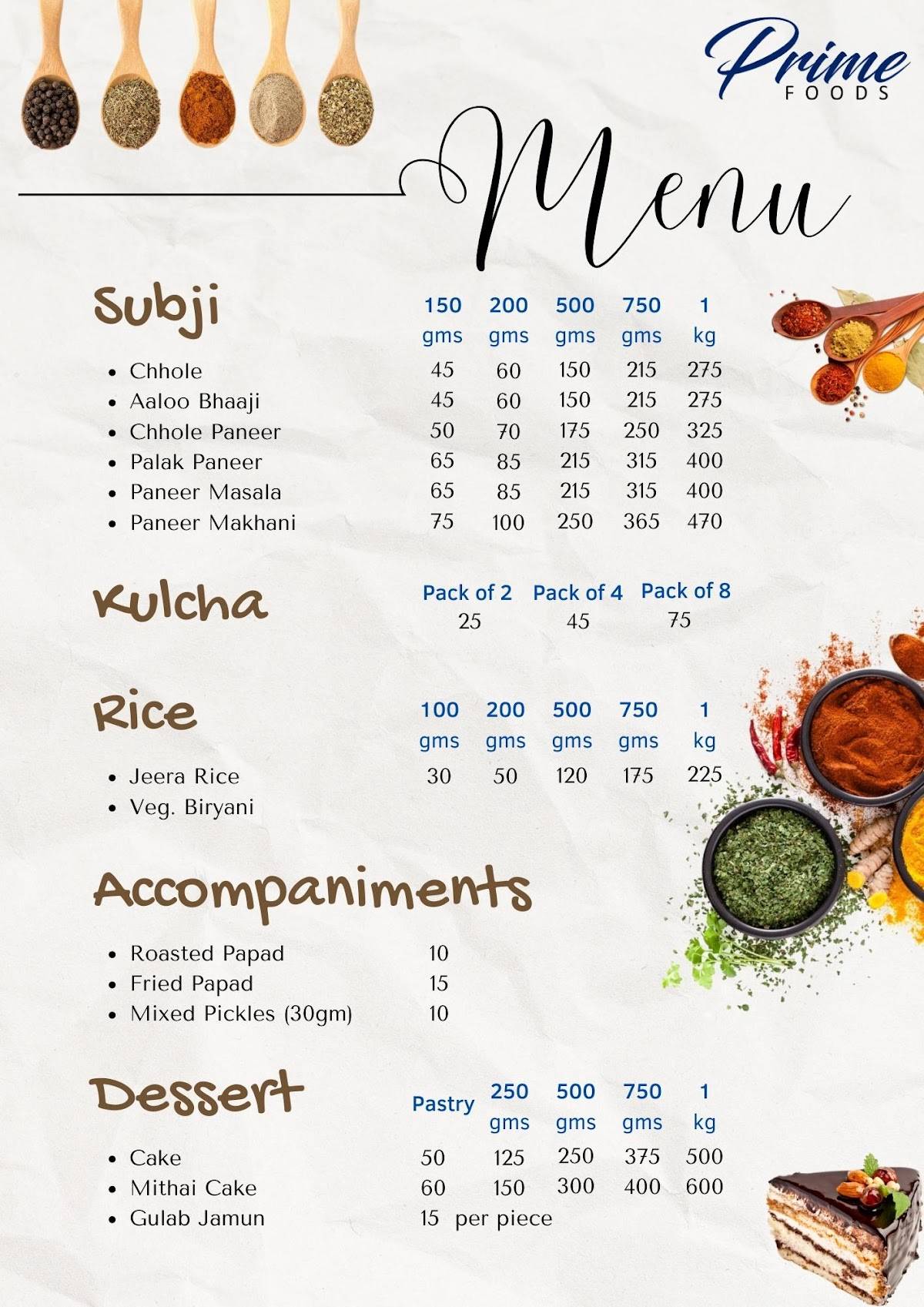 Menu at Prime Food, Navsari