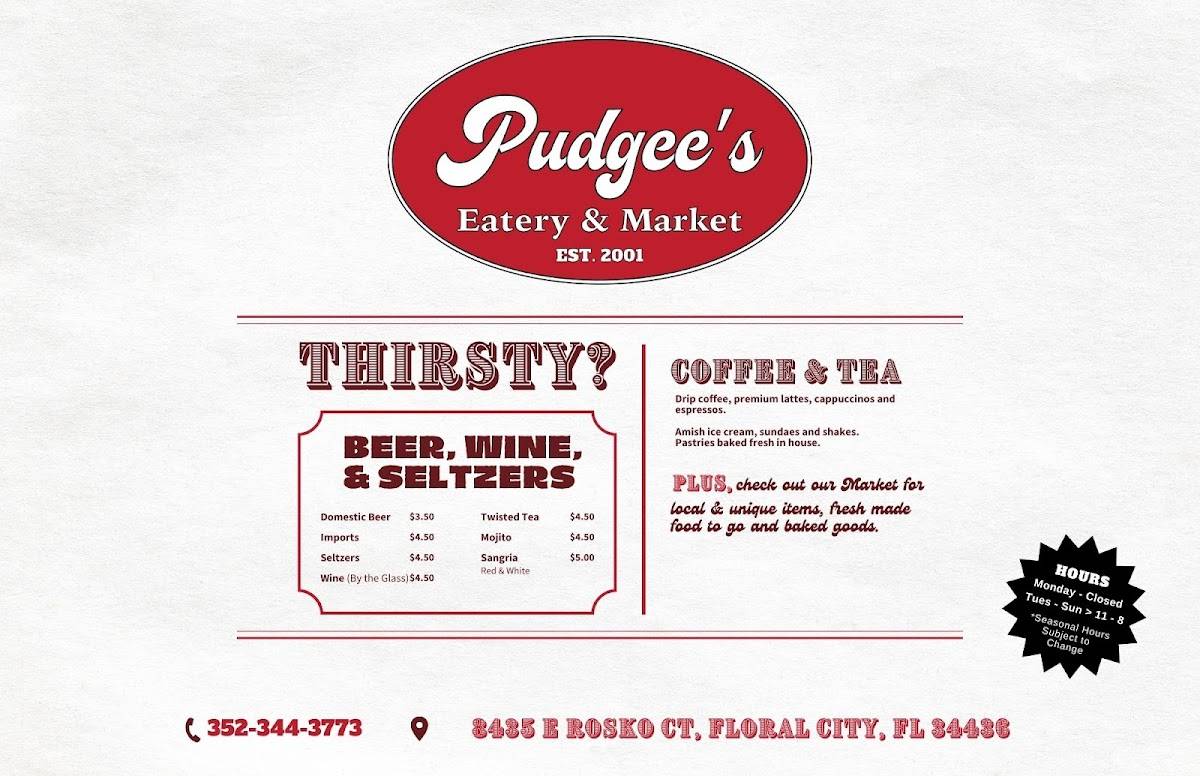 Menu at Pudgee's Eatery and Market restaurant, Floral City