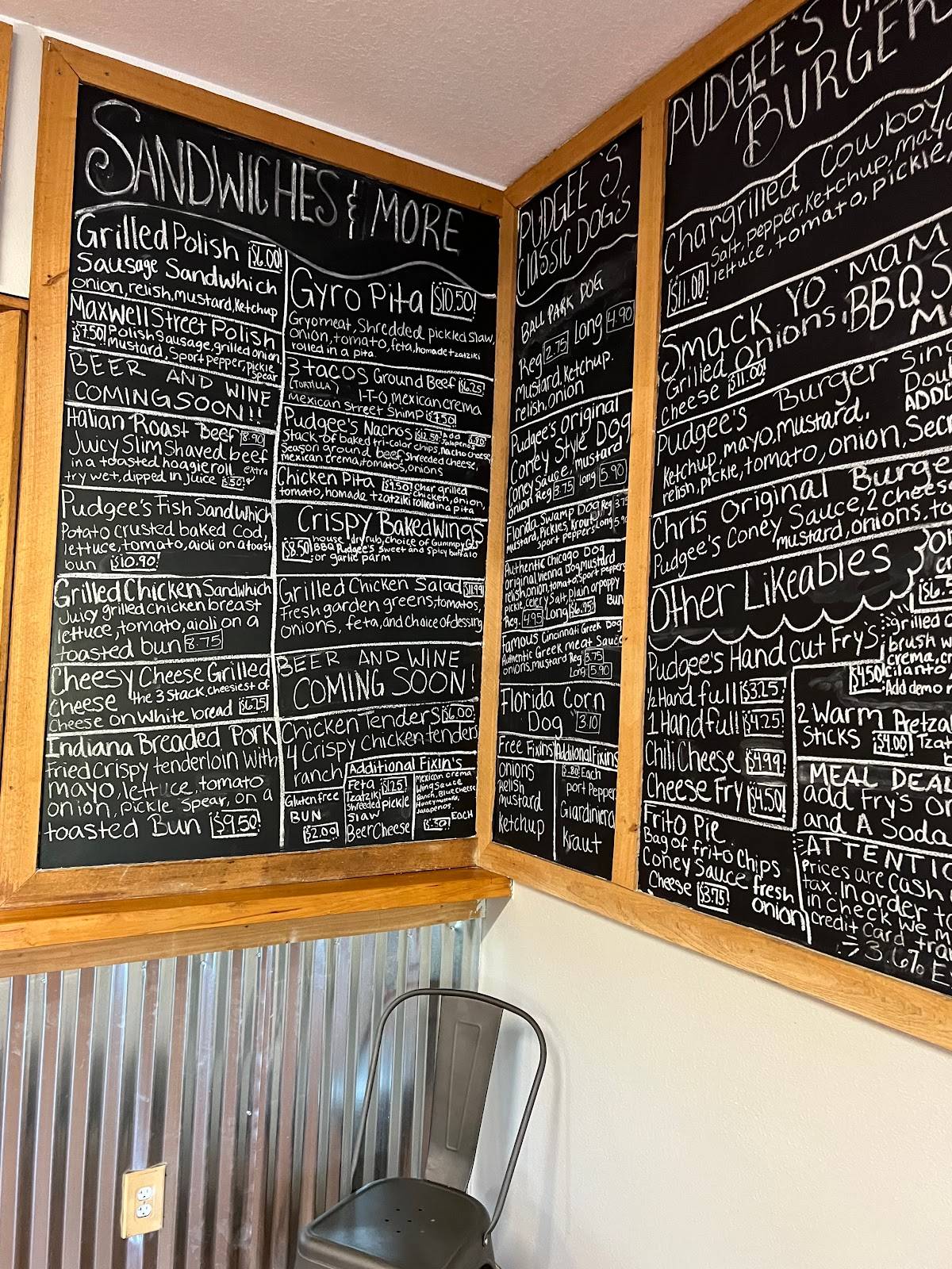 Menu at Pudgee's Eatery and Market restaurant, Floral City