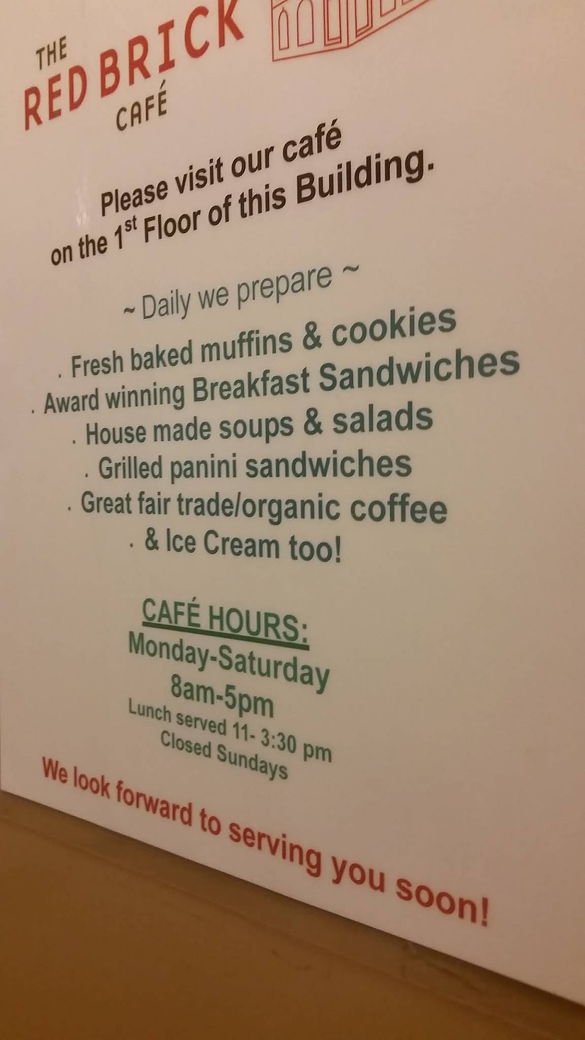Menu au Red Brick Cafe, Guelph, 77 Westmount Rd