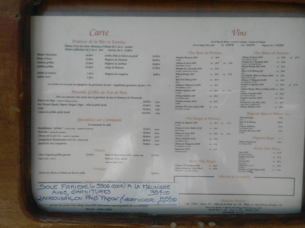 Menu au Restaurant "Les Tamaris" - Chez Raymond, Le Lavandou