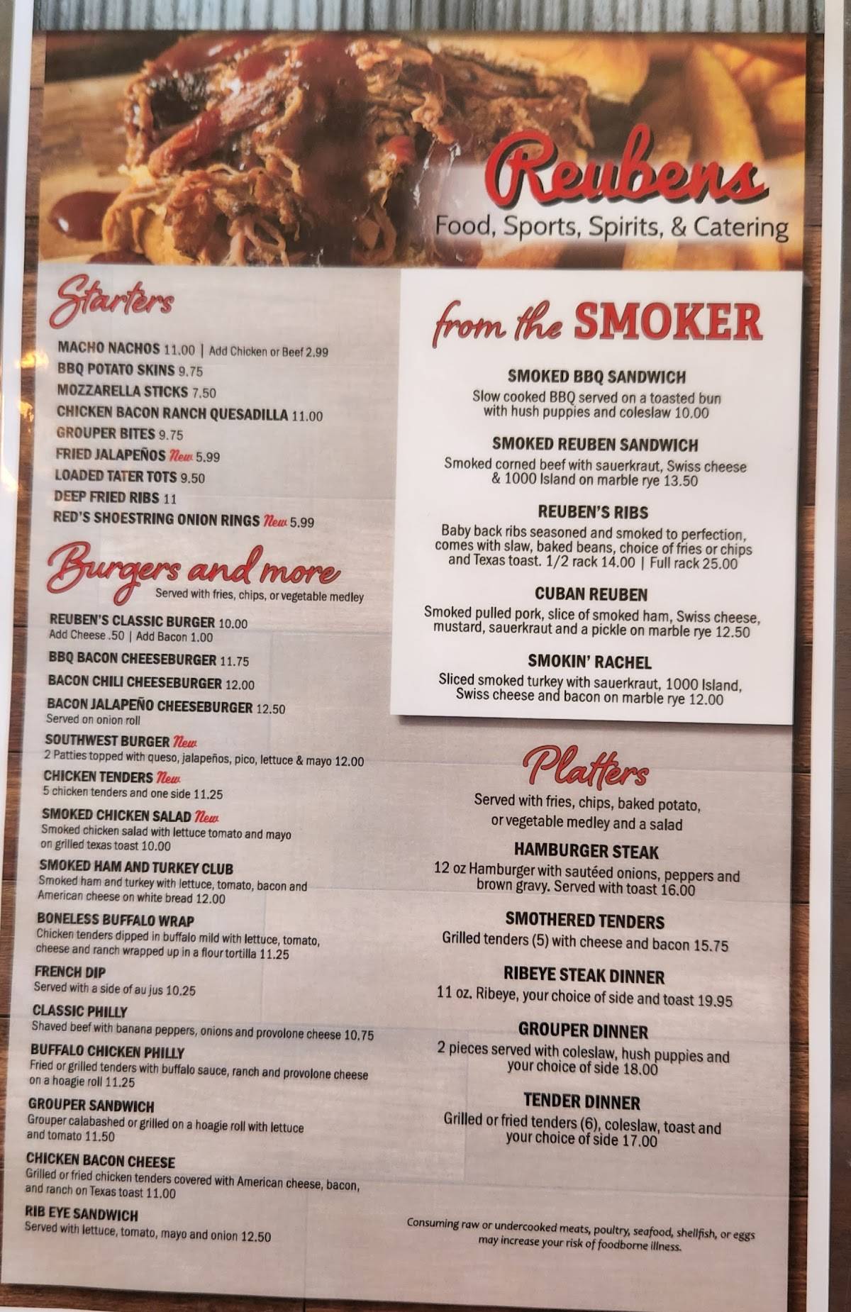 Menu at Reubens (Greer) restaurant, Greer