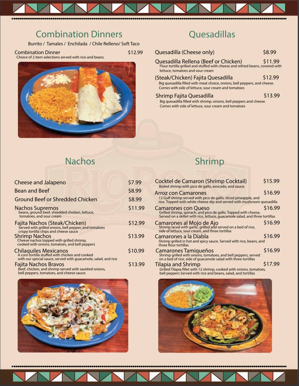 Menu at Rio Rojo Mexican Restaurant, Deville
