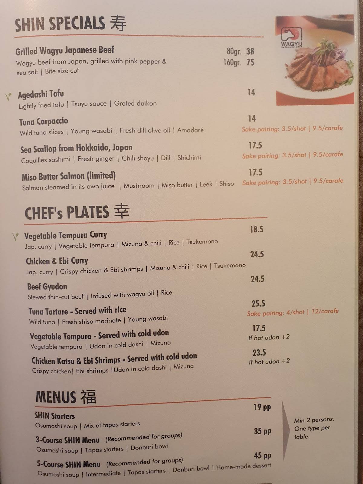 Speisekarte von SHIN - Traditional Japanese Flavours, Rotterdam