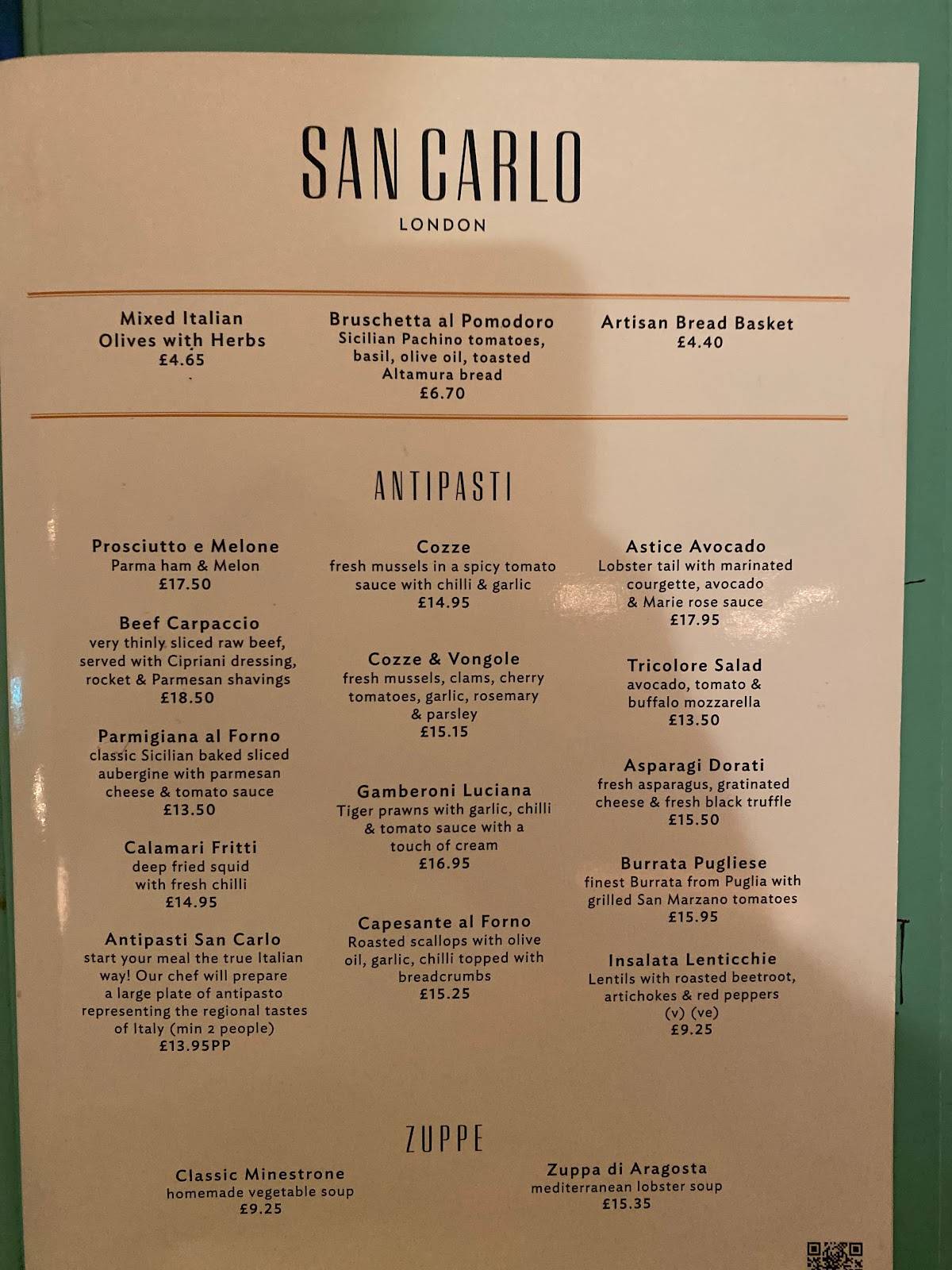 Menu at San Carlo - London restaurant, London, 2 Regent Street Saint ...