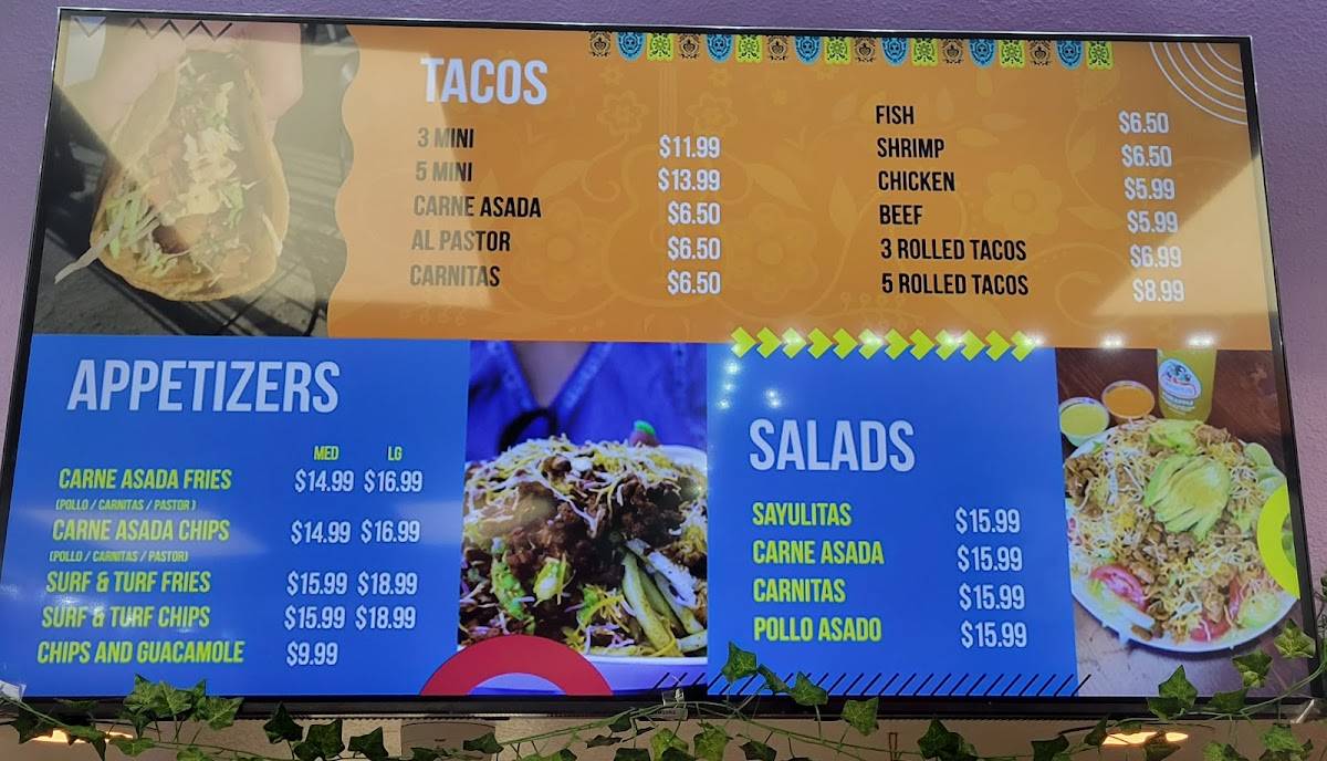 Menu at Sayulitas restaurant, Las Vegas