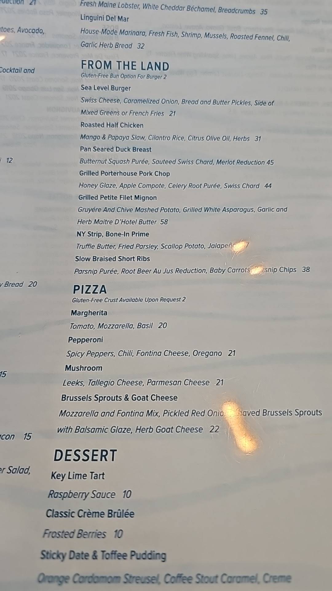 Menu at Sea Level Restaurant and Lounge, Redondo Beach