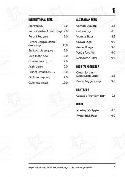 Menu at Shanikas Berwick restaurant, Berwick
