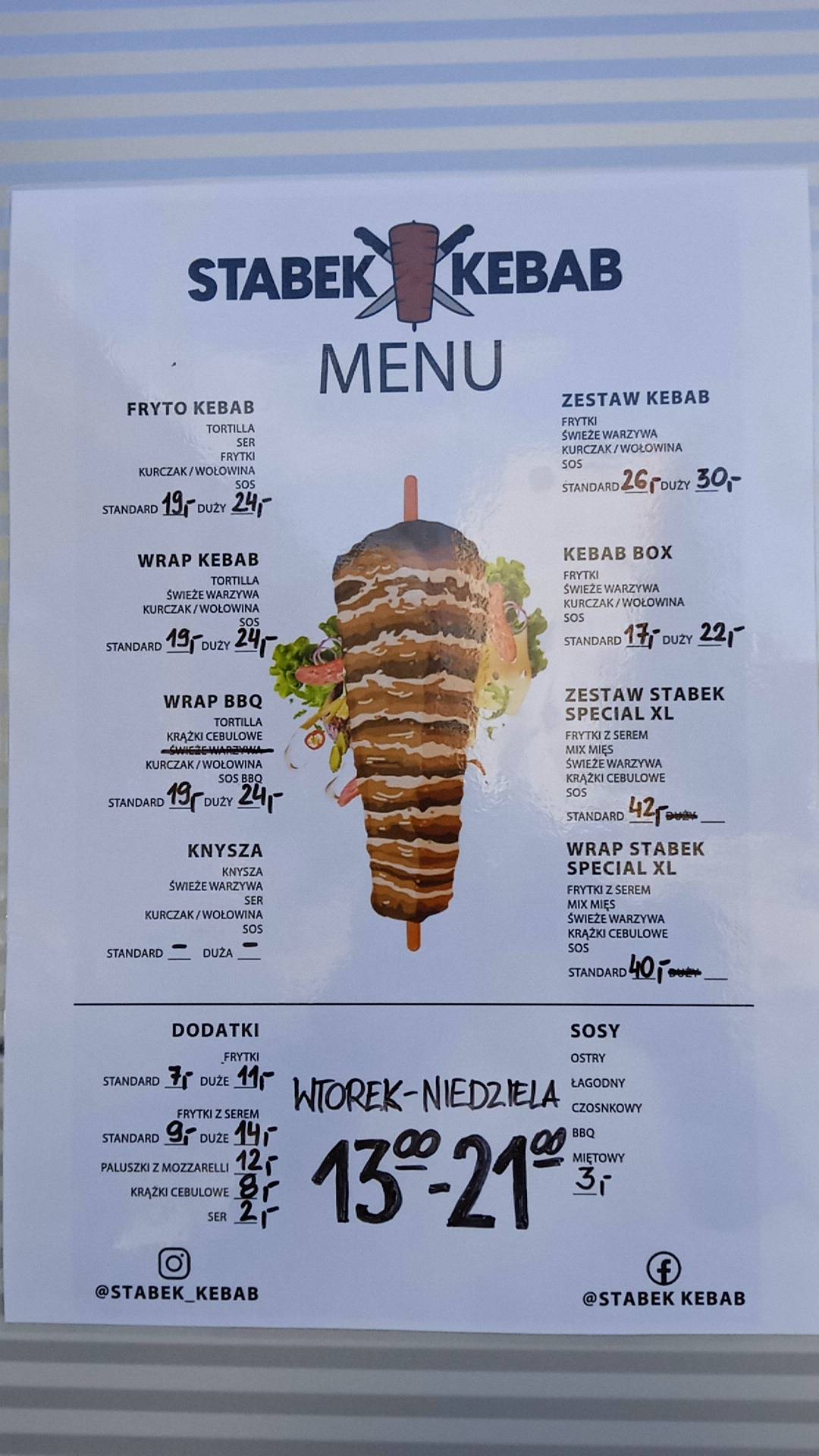 Menu at Stabek Kebab restaurant, Wrocław