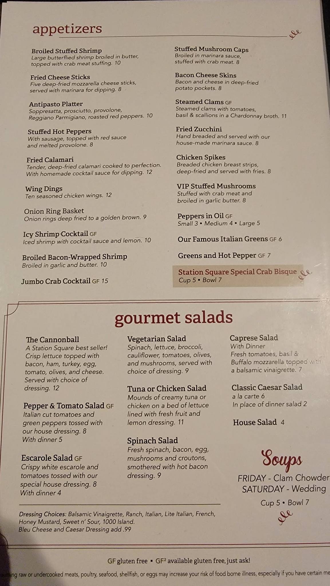 Menu at Station Square restaurant, Youngstown, Belmont Ave