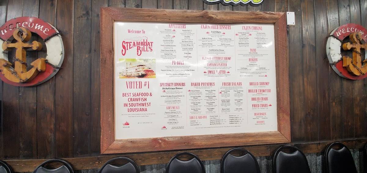 Menu at Steamboat Bill's Seafood restaurant, Lake Charles, 732 S Martin ...