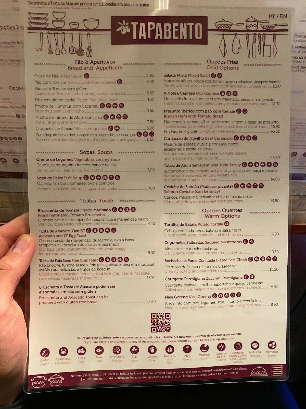 Menu at Tapabento S.Bento restaurant, Porto