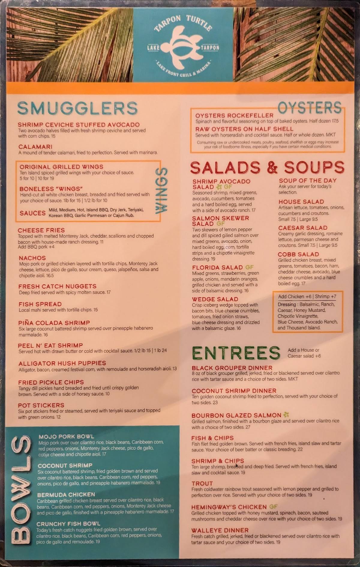 Menu at Tarpon Turtle Waterfront Grill restaurant, Tarpon Springs
