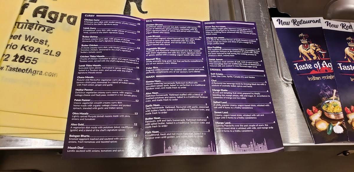 Menu at Taste of Agra Scarborough restaurant, Toronto, Lawrence Ave E #2