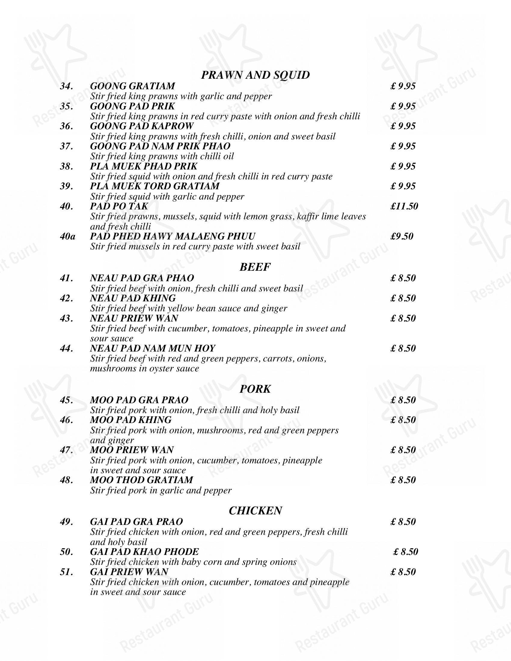 Menu at Thai Garden Cuisine restaurant, Rothwell