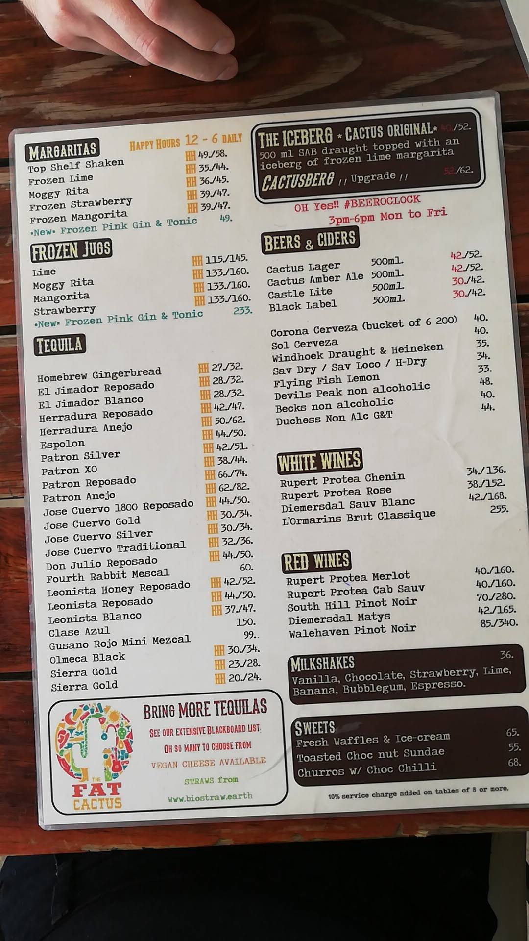 Menu at The Fat Cactus Gardens restaurant, Cape Town, 5 Park Rd