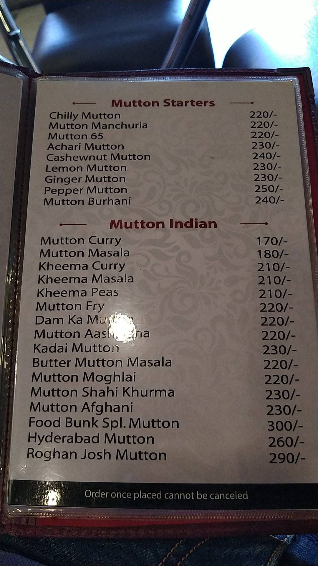 Menu at The Food Bunk, Hyderabad